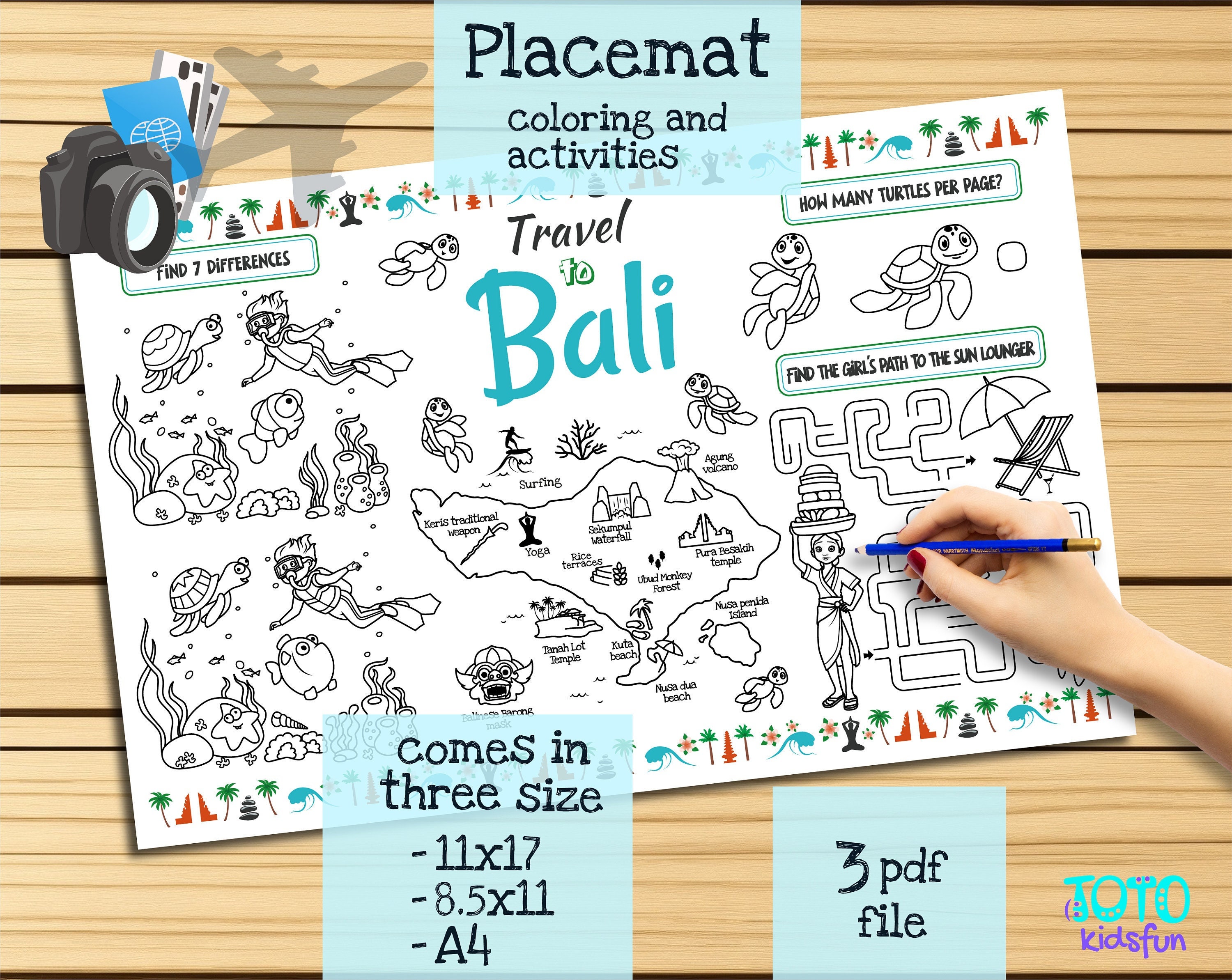 Placemat Travel to Bali. Printable Coloring Page for Kids. Travel ...