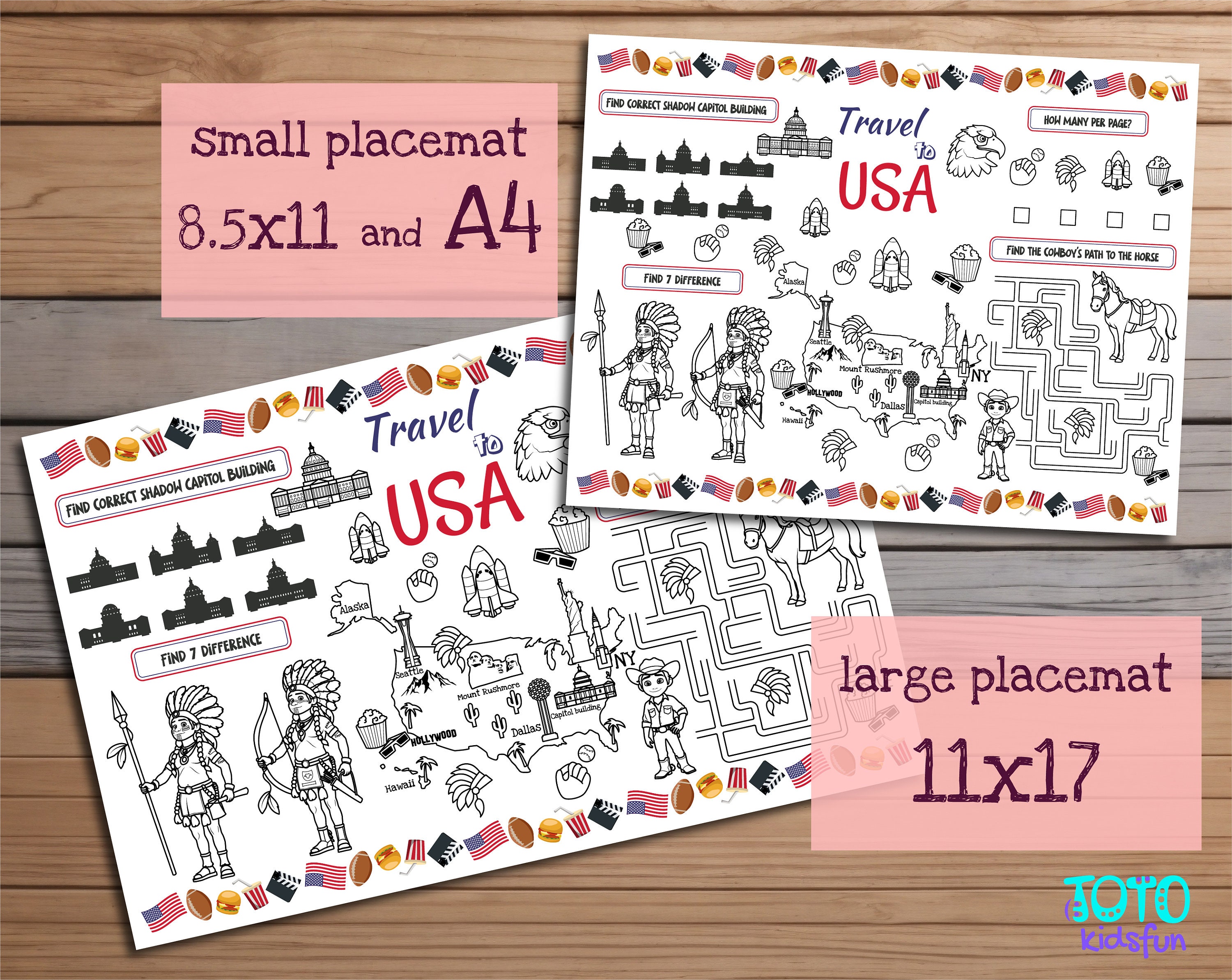 Travel to USA Placemat. Printable Coloring Page for Kids. Travel ...