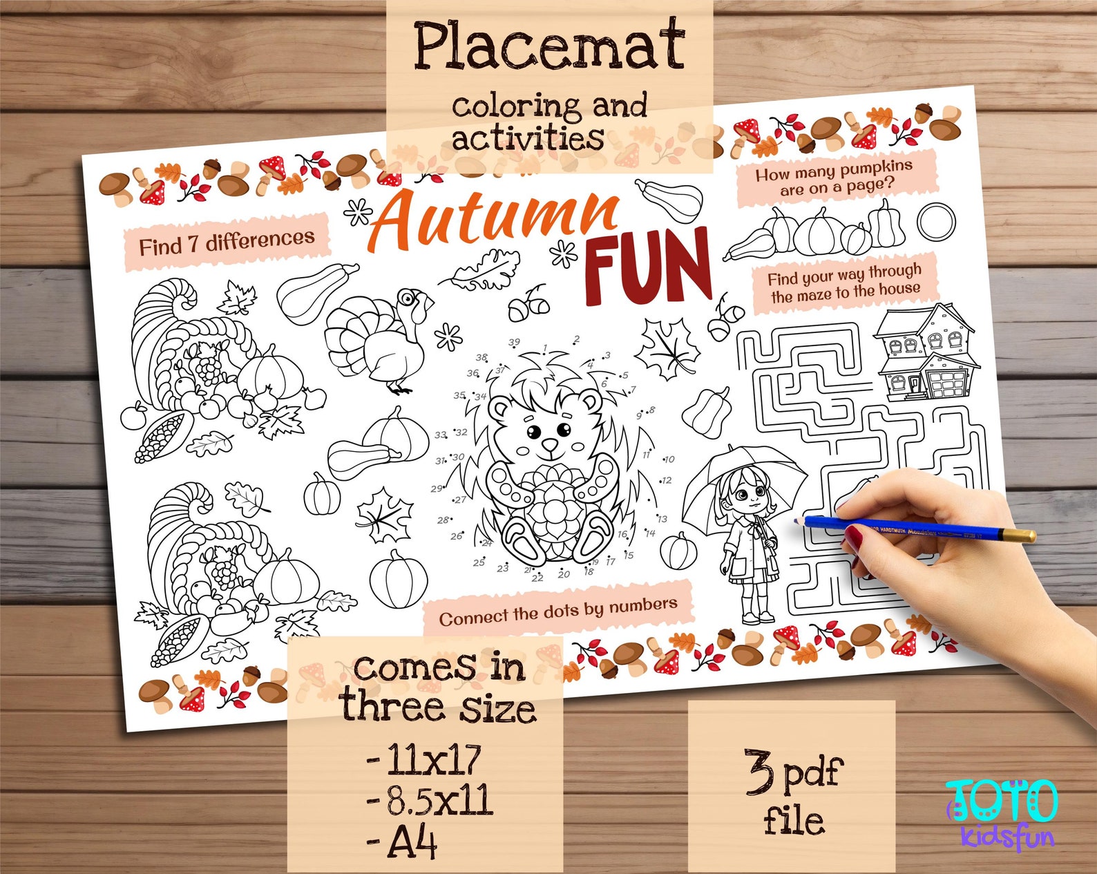 Printable Placemat Autumn Fun. Printable Birthday Coloring Page - Fun ...