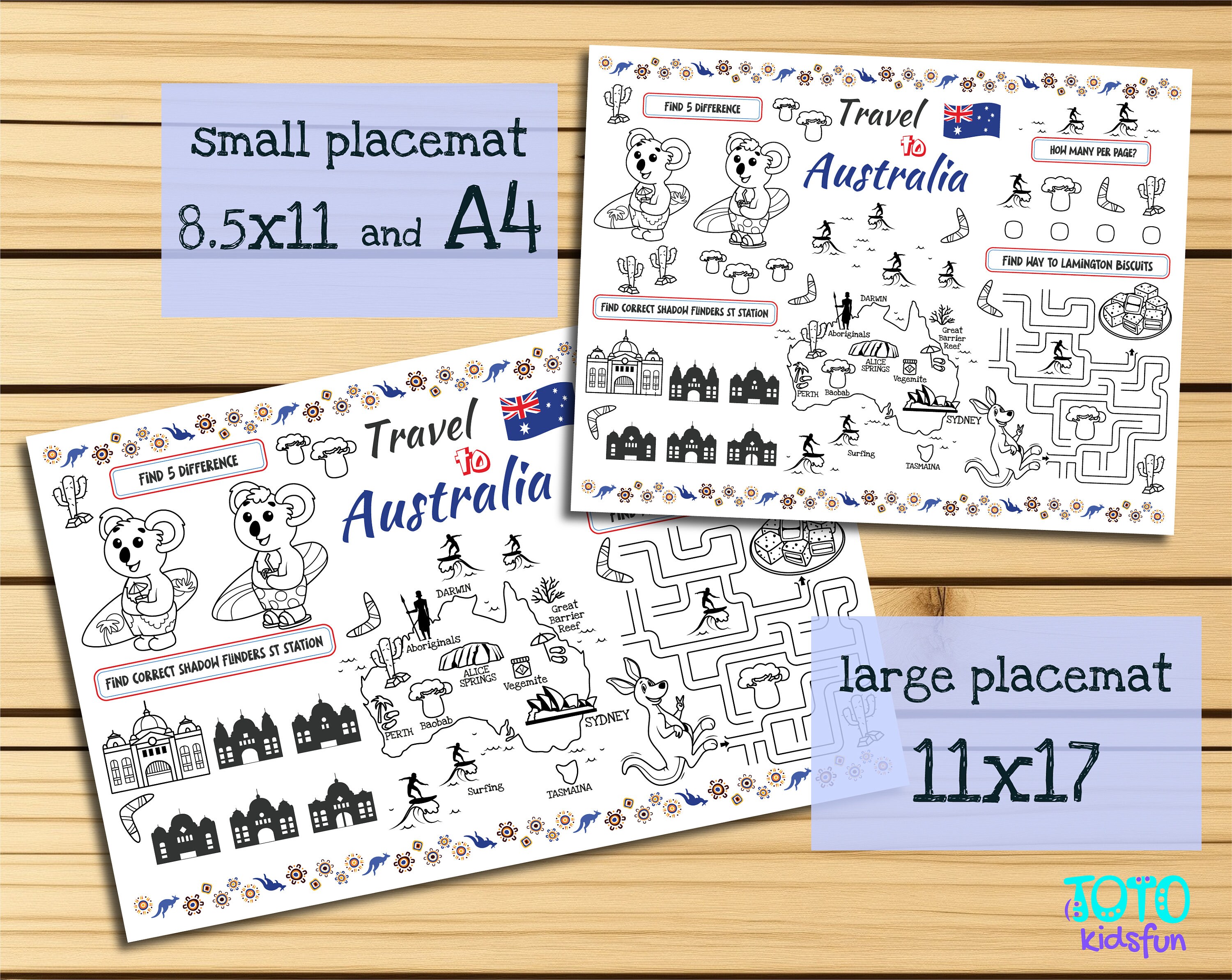 Travel to Australia Placemat. Printable Coloring Page for Kids. Travel ...