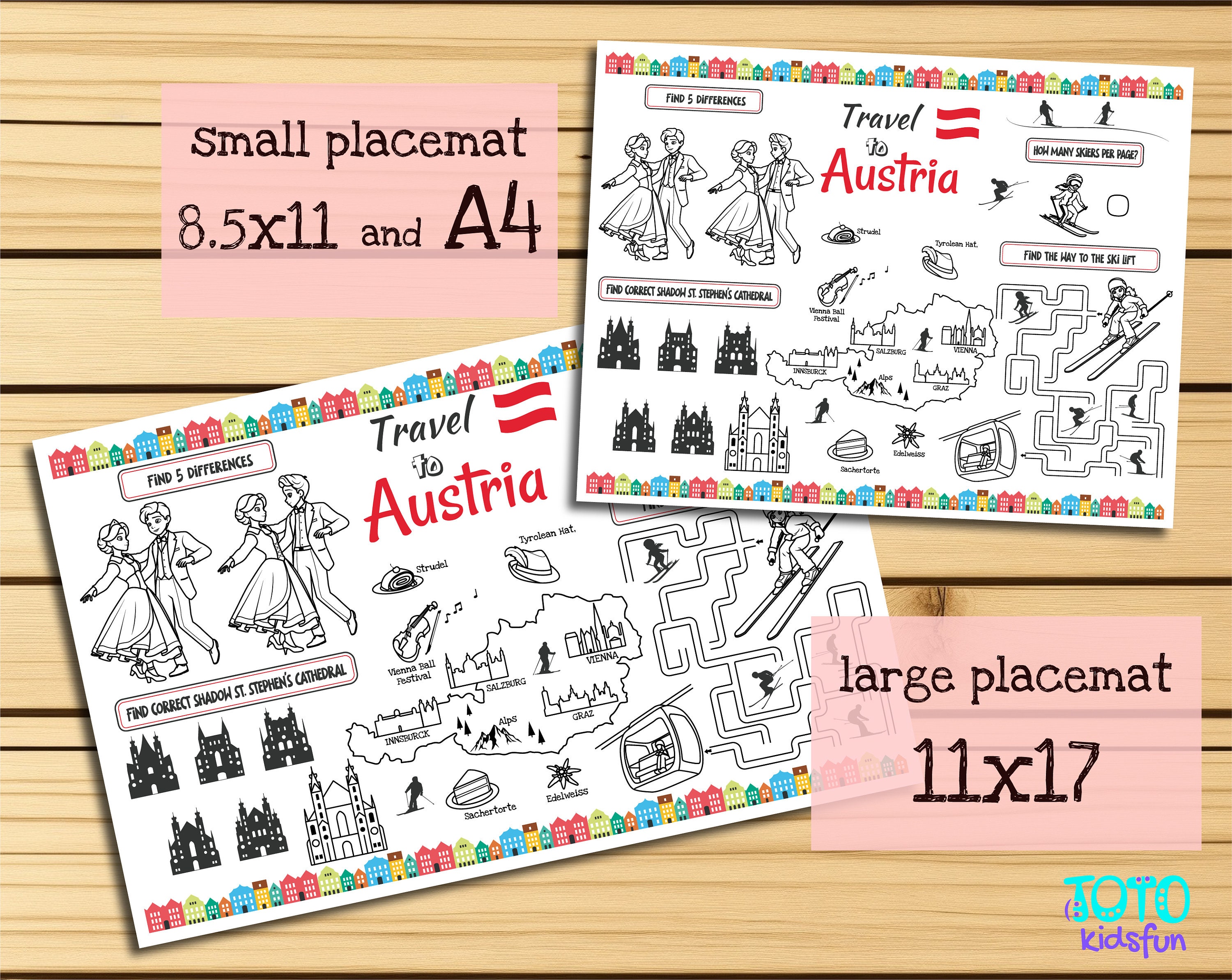 Placemat Travel to Austria. Printable Coloring Page for Kids. Travel ...