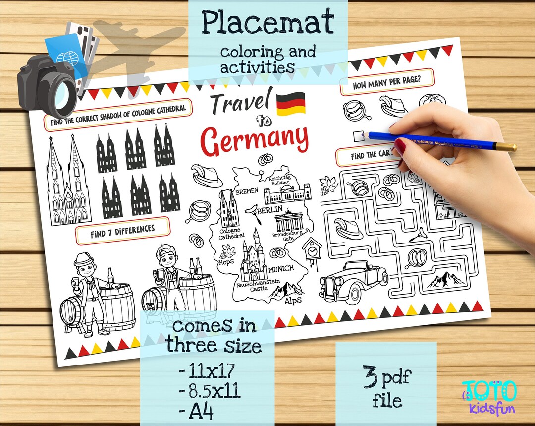 Placemat Travel to Germany. Printable Coloring Page for Kids. Travel ...