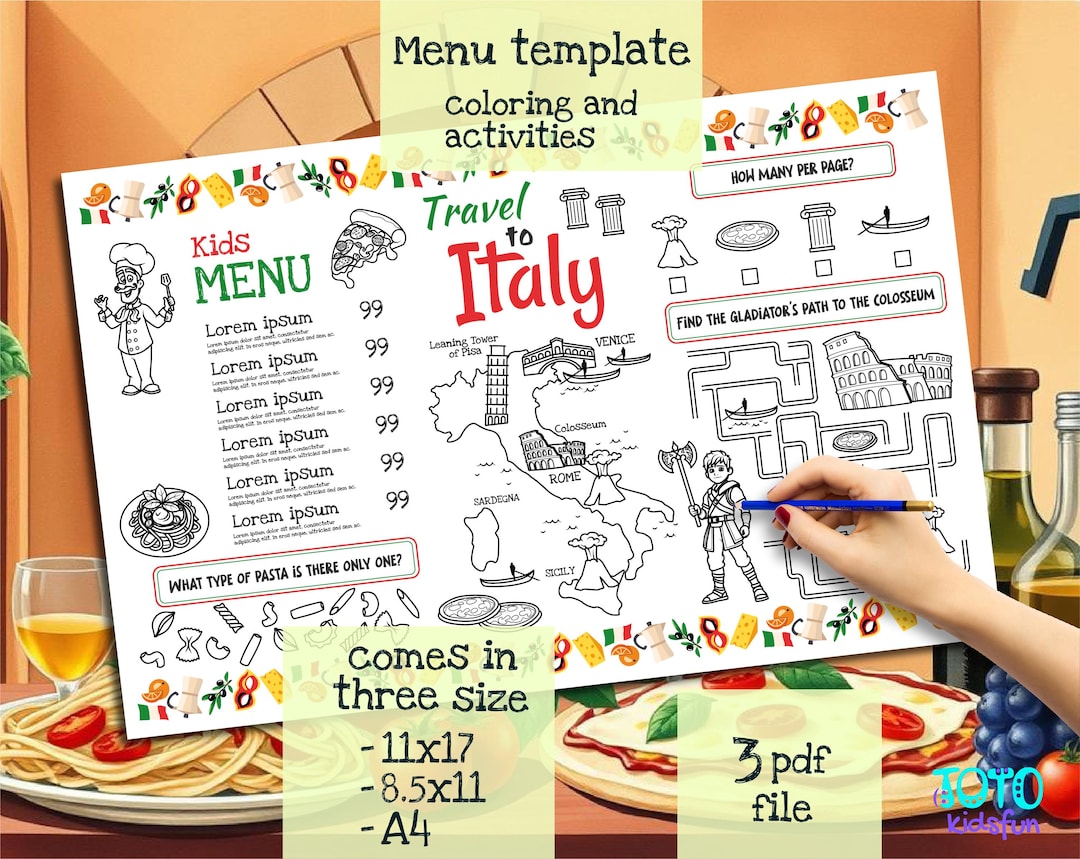 Italian Menu Template for Kids. Italian Restaurant Menu With a Map of ...