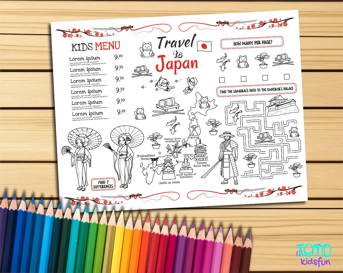 Japanese Menu Template for Kids. Japanese Restaurant Menu With a Map of ...
