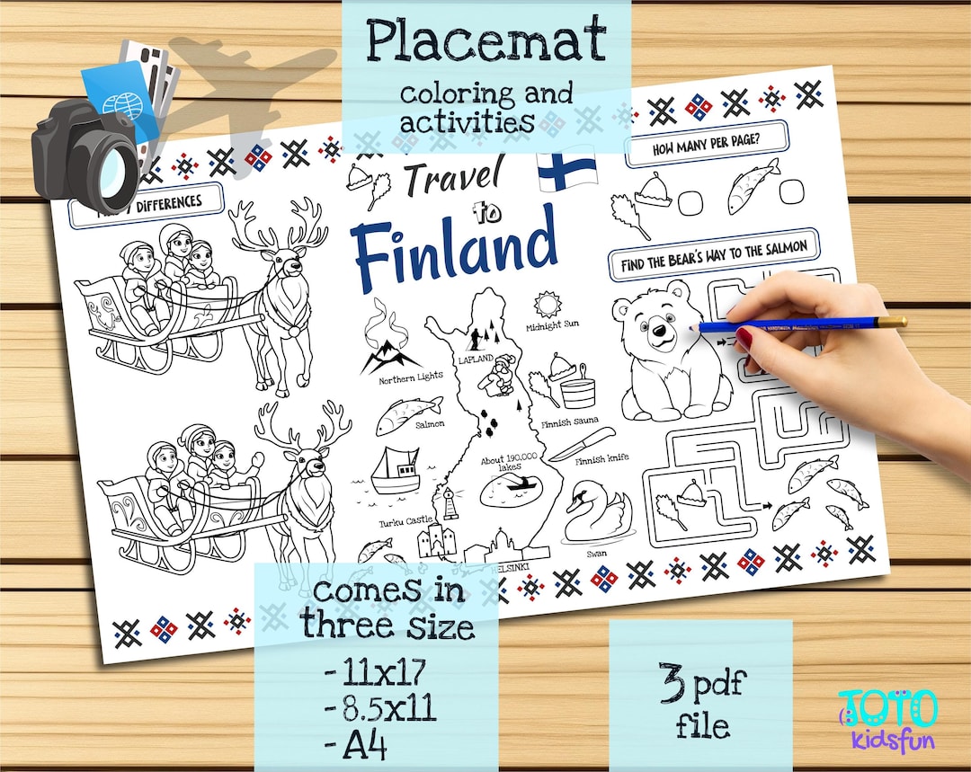 Placemat Travel to Finland. Printable Coloring Page for Kids. Travel ...
