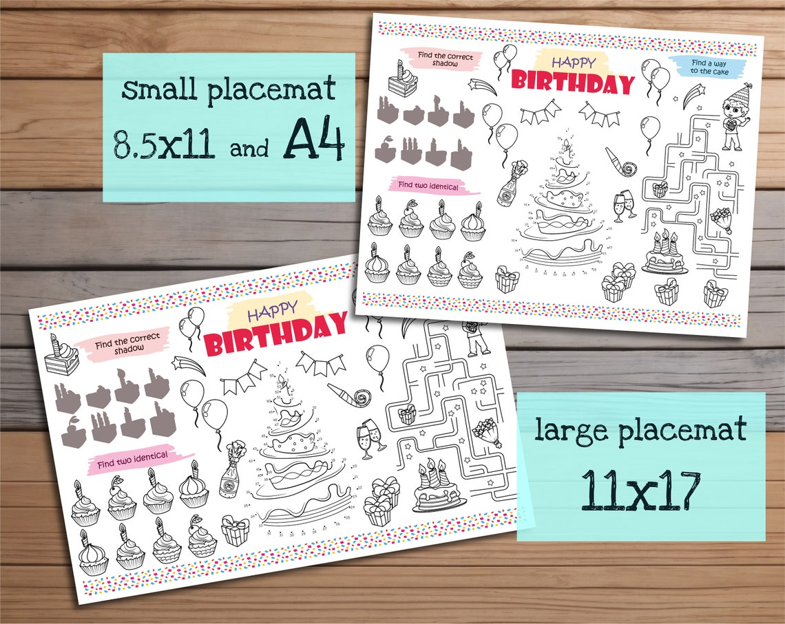 Happy Birthday Placemat. Activity Mat. Printable Birthday Coloring Page ...