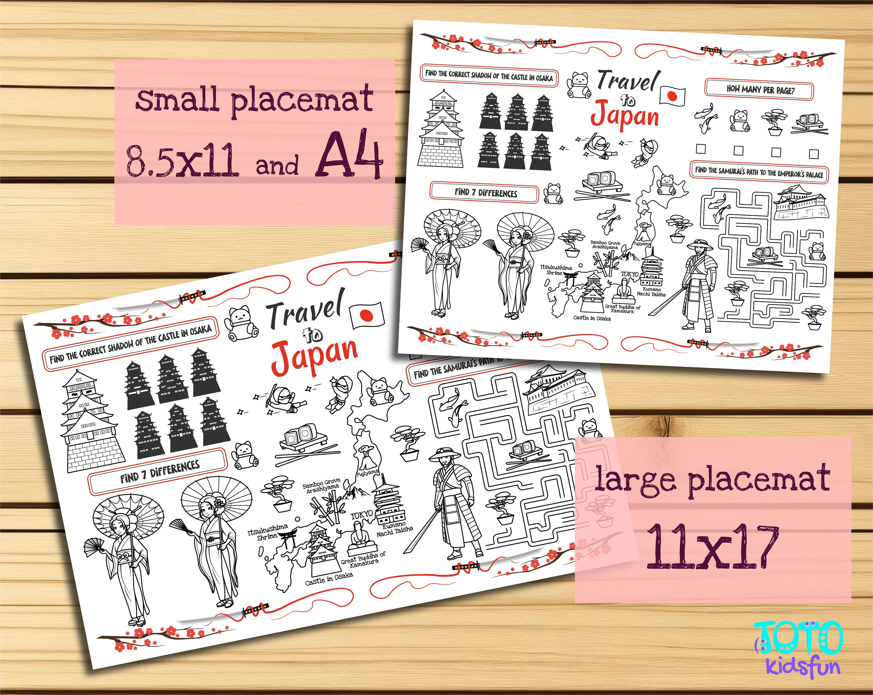 Travel to Japan Placemat. Printable Coloring Page for Kids. Travel ...
