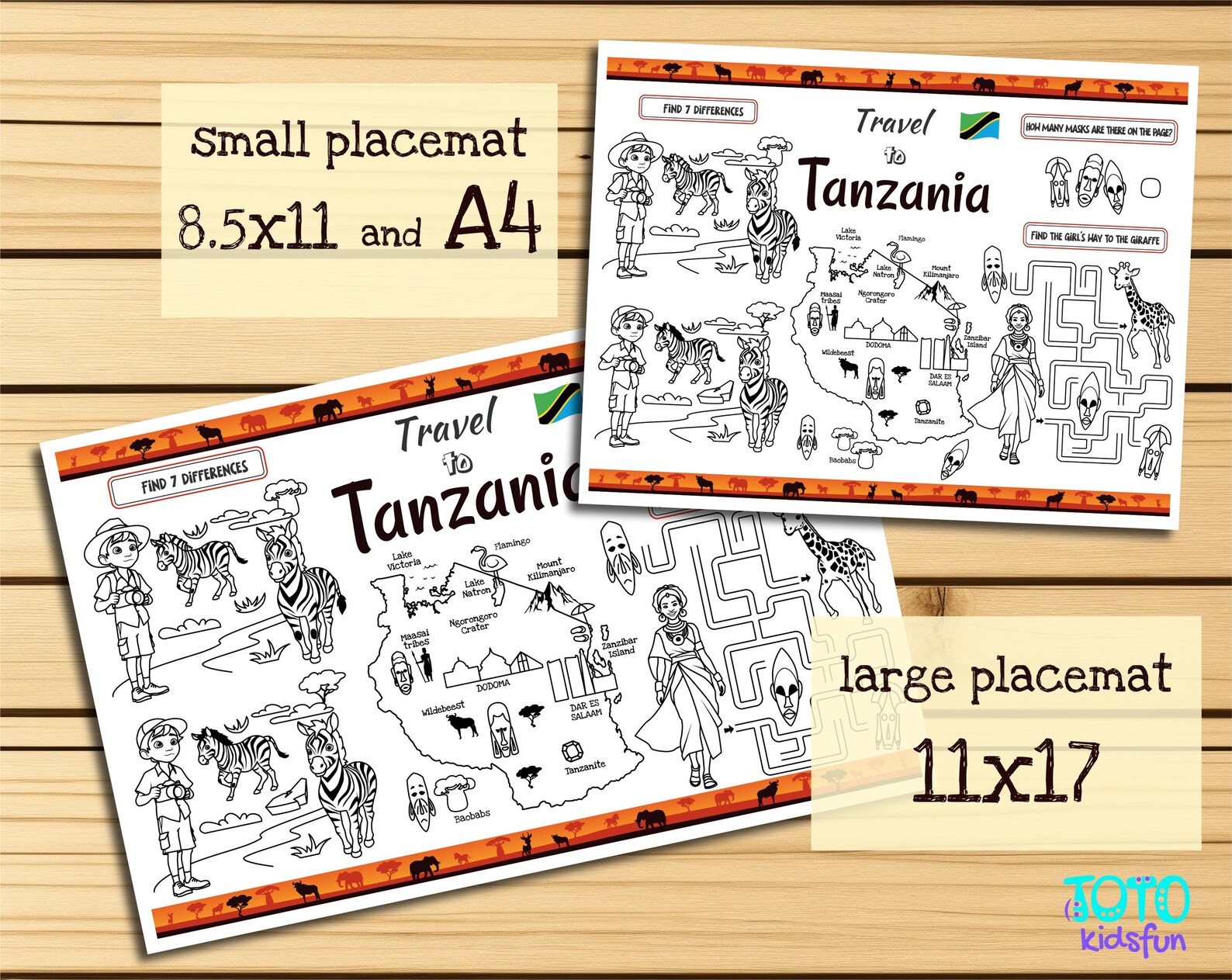 Placemat Travel to Tanzania. Printable Coloring Page for Kids. Travel ...
