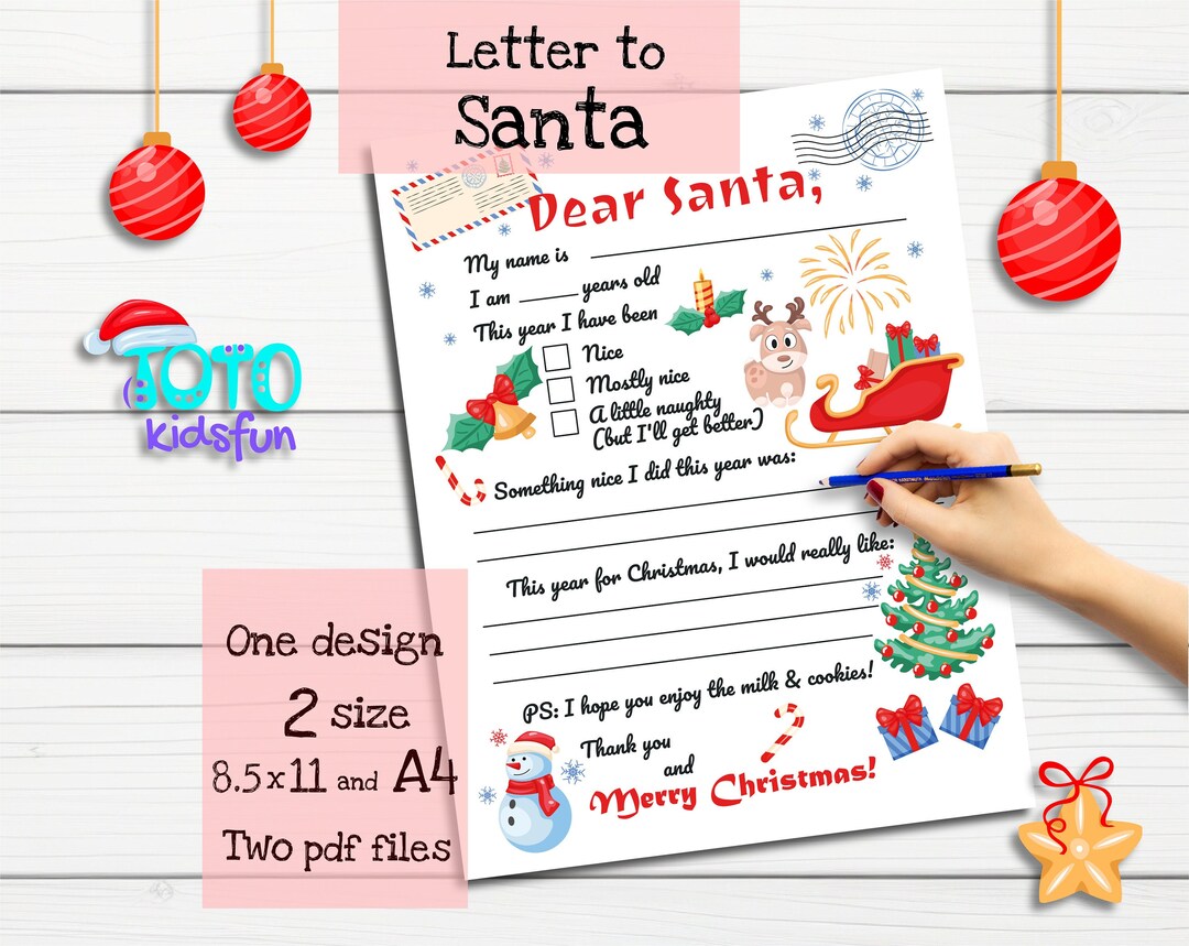 Printable Letter to Santa & Santa Wish List Template for Kids - Etsy