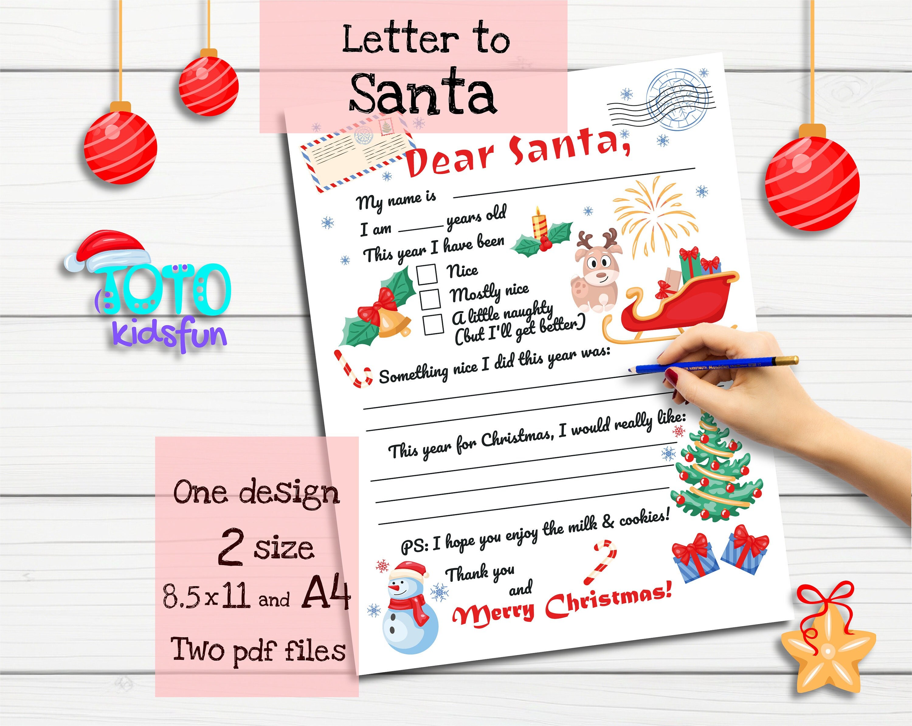 Printable Letter to Santa & Santa Wish List Template for Kids - Etsy