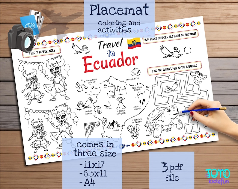 Placemat Travel to Ecuador. Printable Coloring Page for Kids. Travel ...