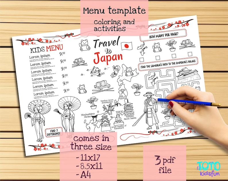 Japanese Menu Template for Kids. Japanese Restaurant Menu With a Map of ...