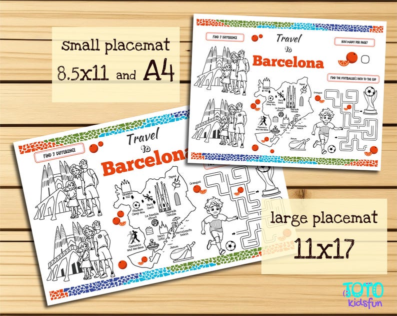 Barcelona Travel Placemat Coloring Page, Kids Activity (digital ...