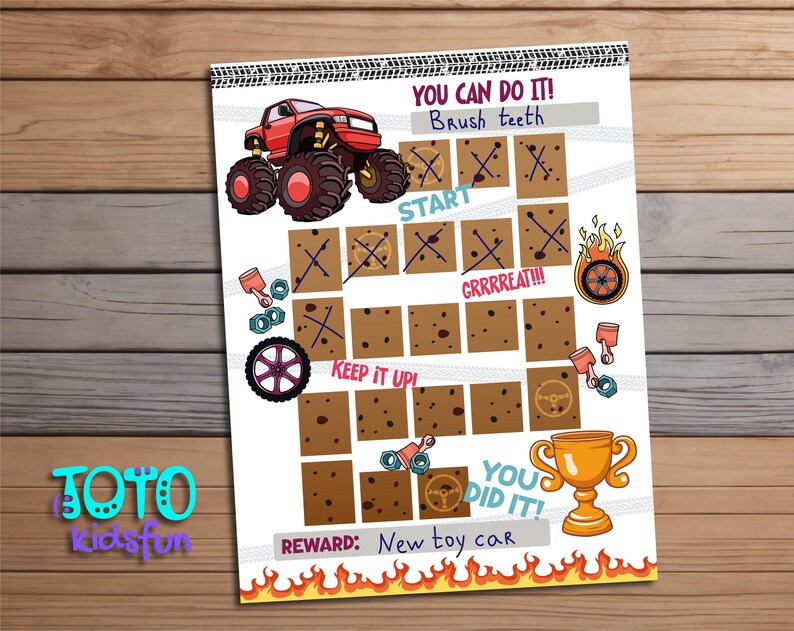 Printable Monster Truck Reward Chart. Work for Kids. Behavior Chart for ...