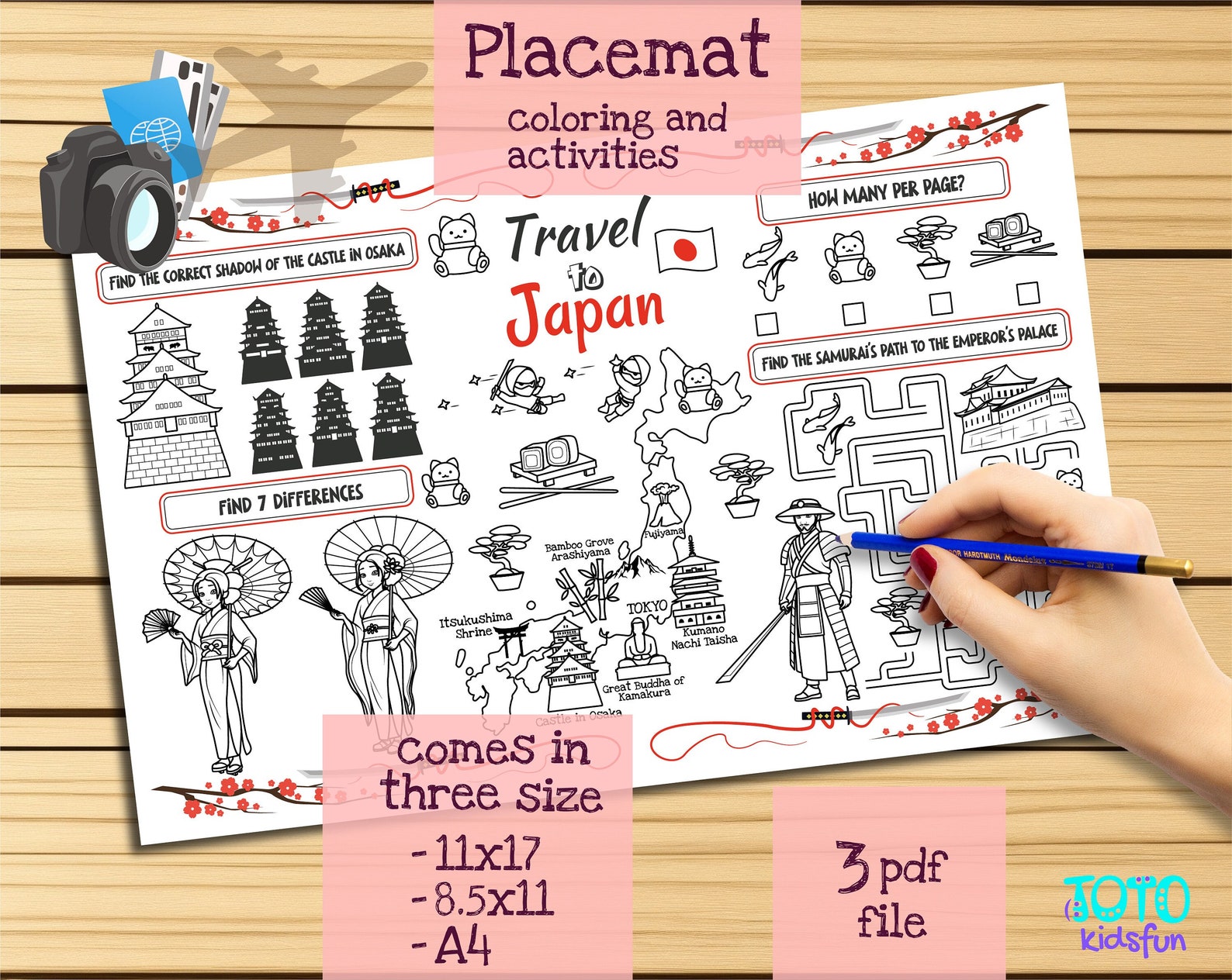 Travel to Japan Placemat. Printable Coloring Page for Kids. Travel ...