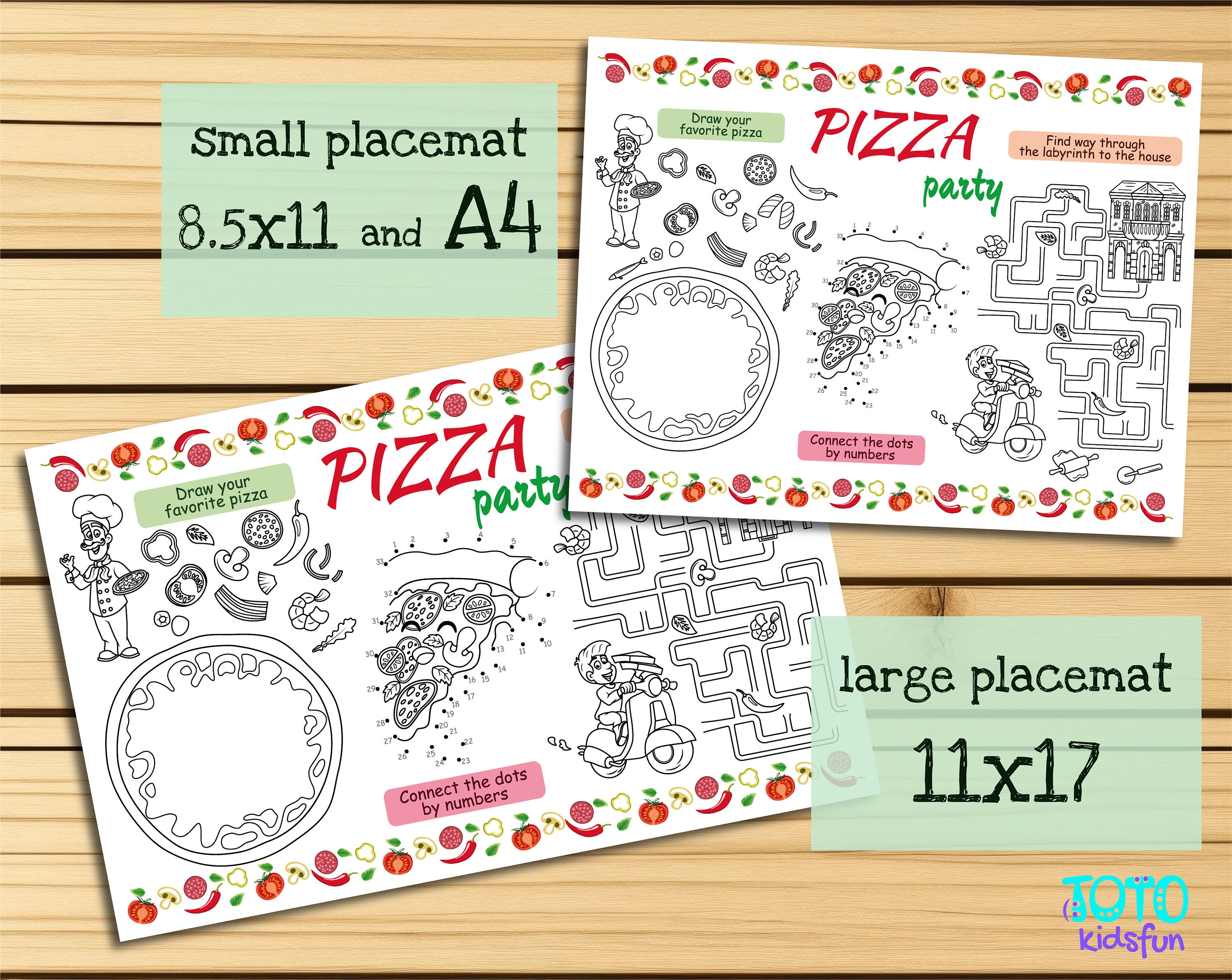 Pizza Party Placemat. Printable Birthday Coloring Page for Kids. Pizza ...