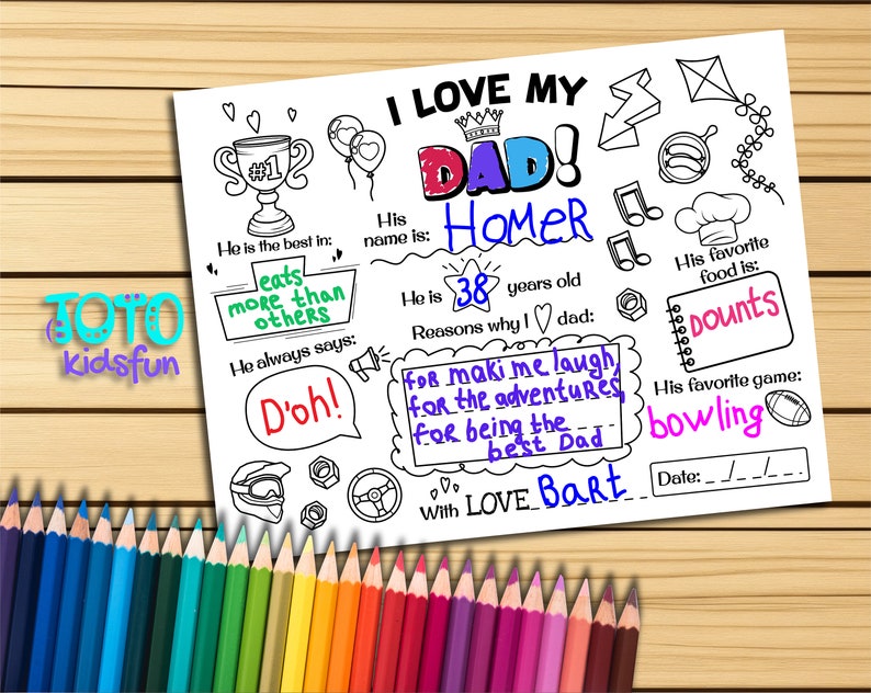 Coloring Card I Love My Dad. Template for DIY Greetings! Kids Gift ...