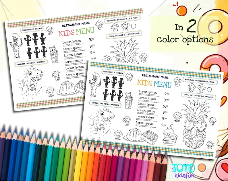 Printable Template Kids Menu for Restaurants With Fun Activity Sheet - Etsy