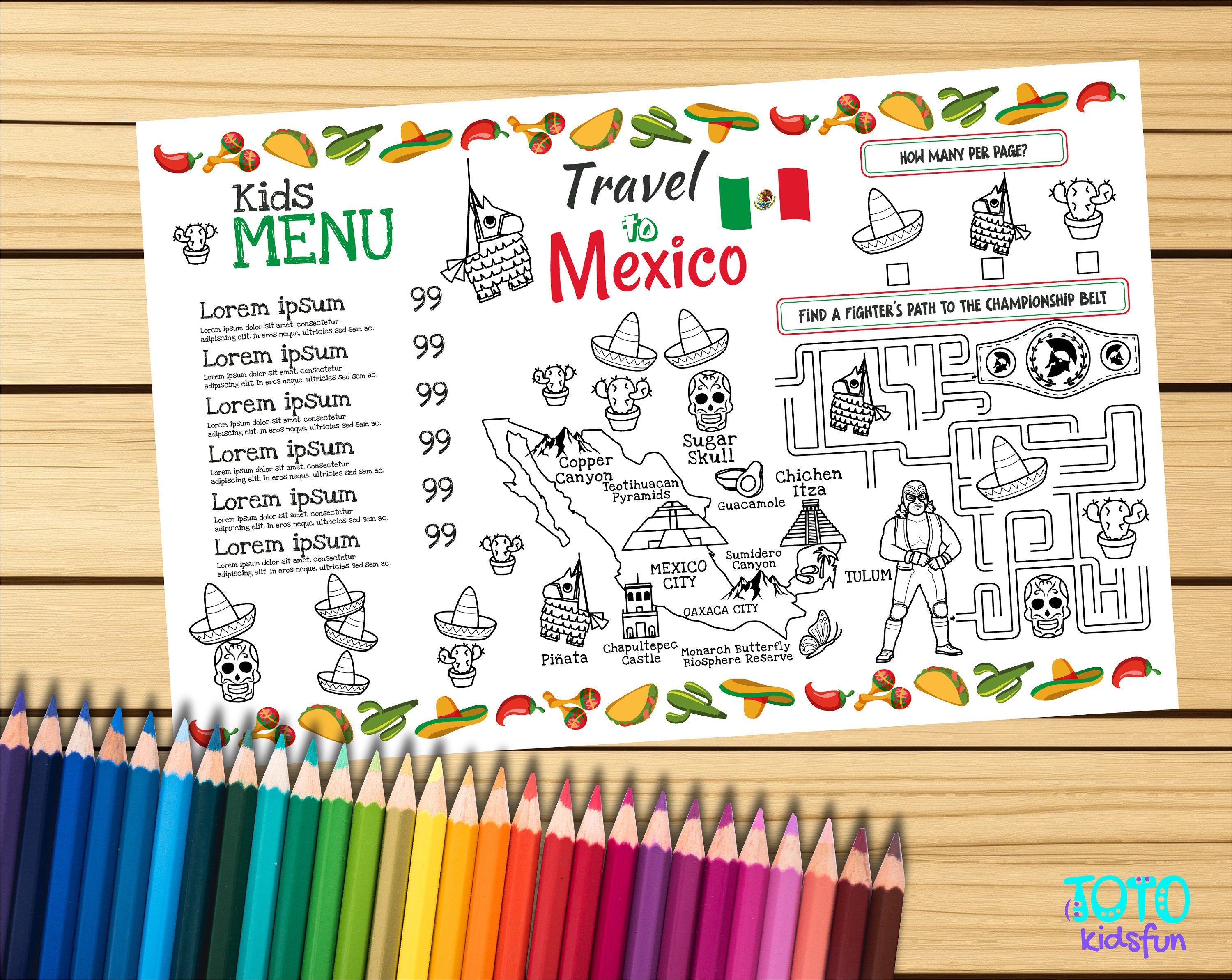 Mexican Menu Template for Kids. Mexican Restaurant Menu With a Map of ...