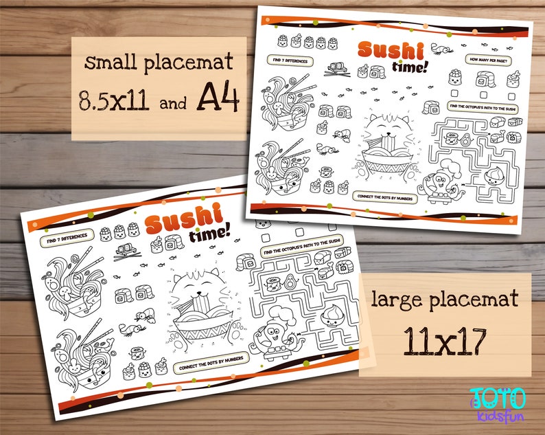 Printable Placemat Sushi Time. Sushi Activity Sheet. Sushi Kawaii ...