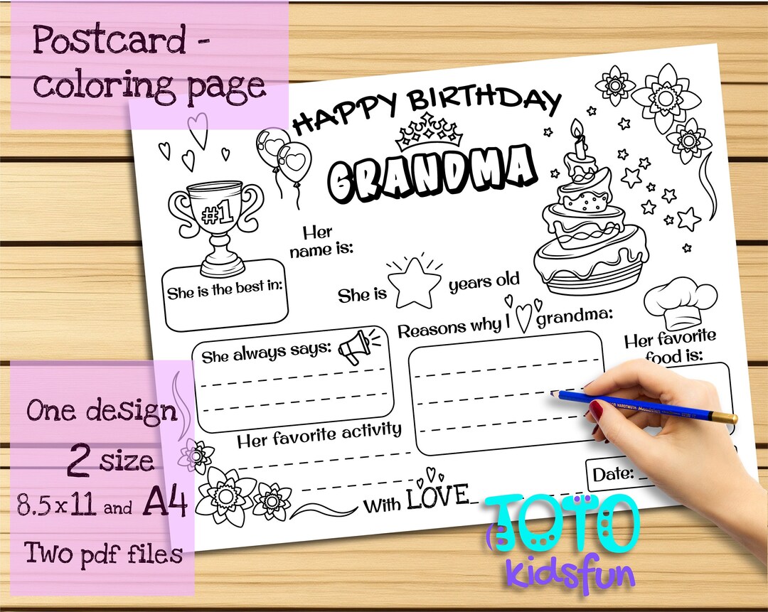 Printable Coloring Card Happy Birthday Grandma. Template for DIY ...
