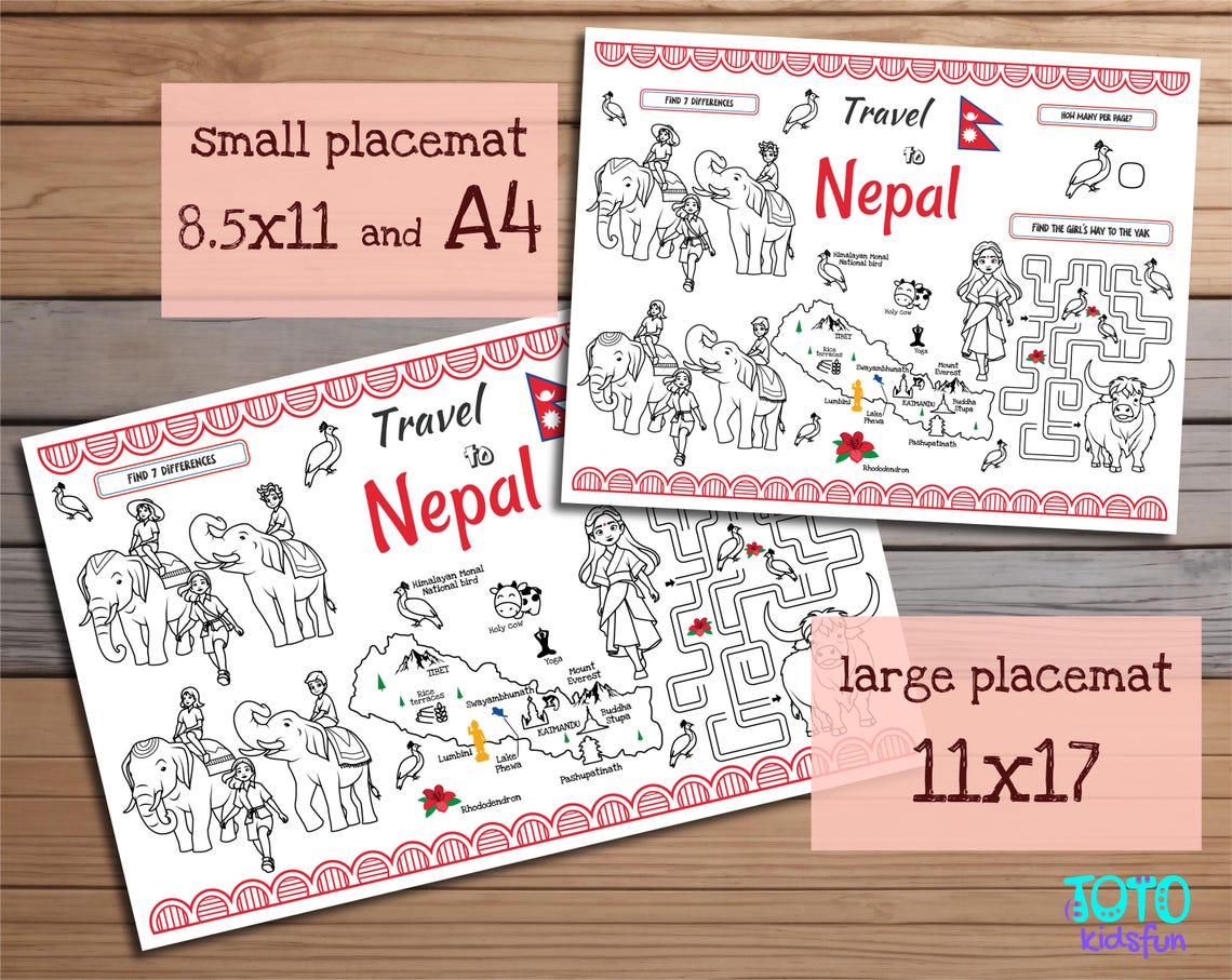 Nepal Travel Placemat Coloring Page for Kids (PDF) - Etsy