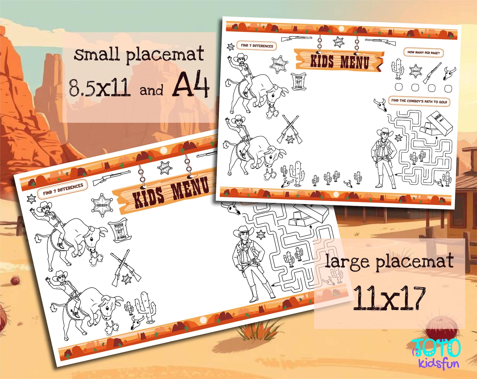 Printable Wild West Kids Menu Template for Restaurants With Fun ...