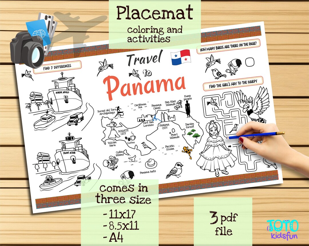 Panama Travel Placemat Coloring Page, Kids Activity (PDF) - Etsy