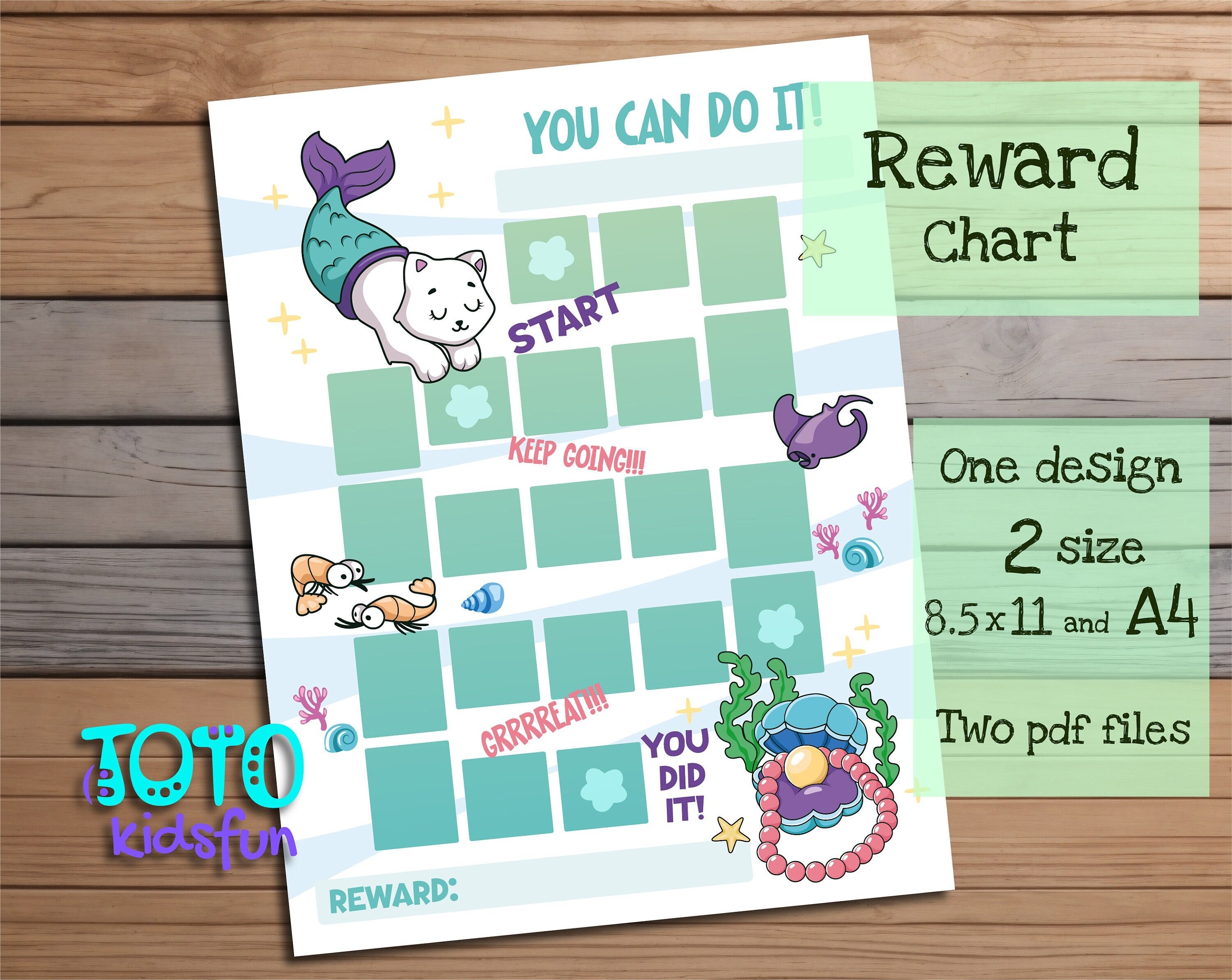Printable Kitty Mermaid Reward Chart. Work for Girls. Behavior Chart ...