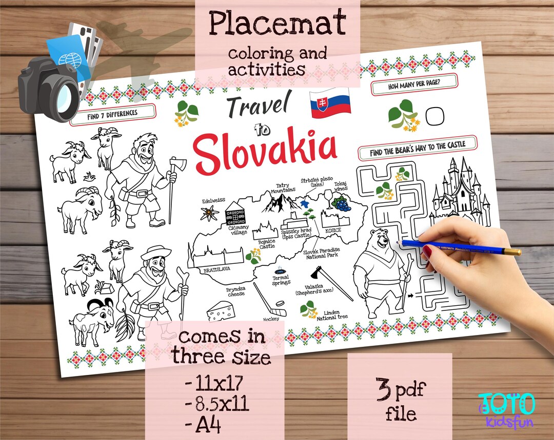 Placemat Travel to Slovakia. Printable Coloring Page for Kids. Travel ...