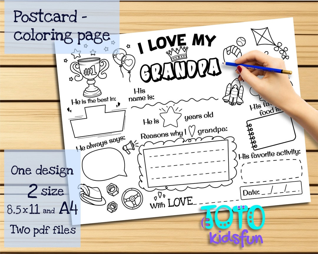 Printable Coloring Page "i Love My Grandpa." DIY Template for ...