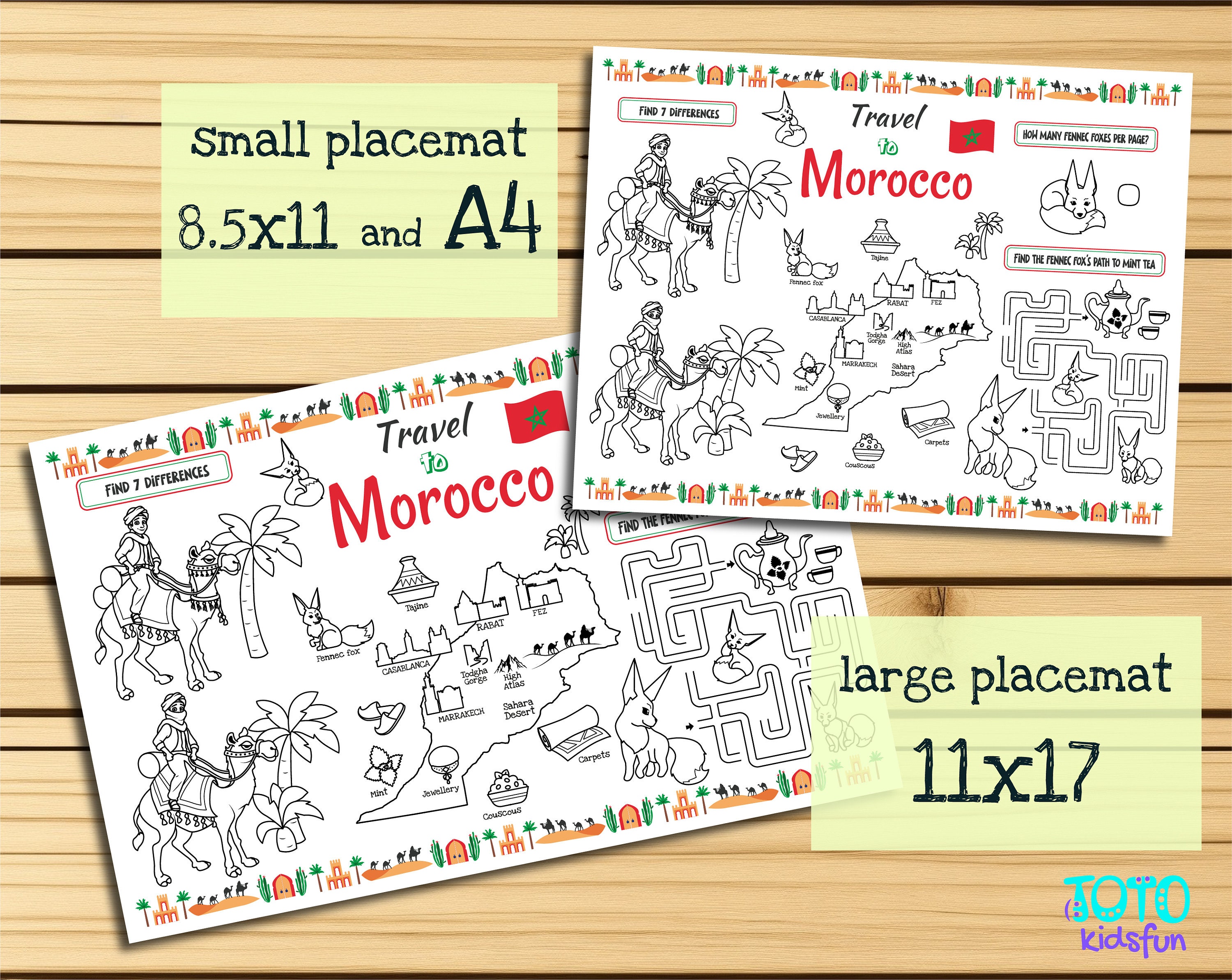 Placemat Travel to Morocco. Printable Coloring Page for Kids. Travel ...
