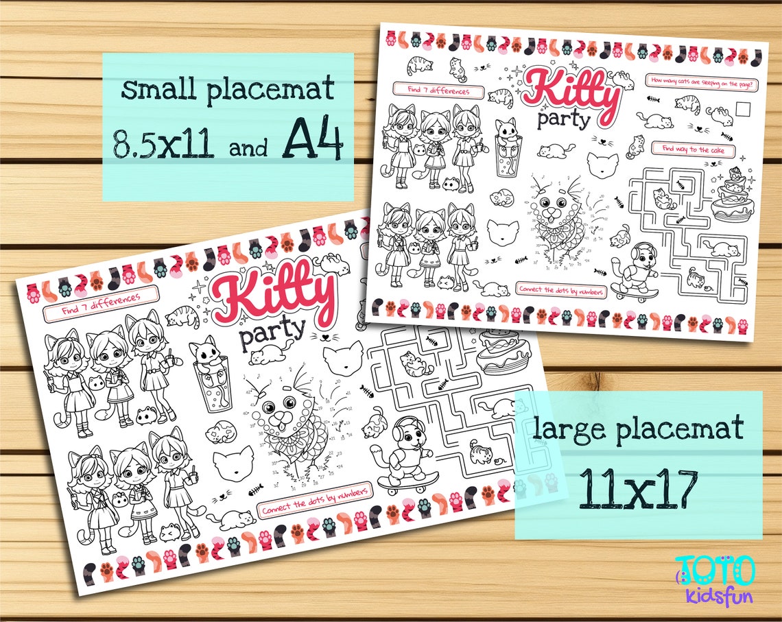 Kitty Party Placemat. Printable Birthday Coloring Page for Kids. Kitty ...