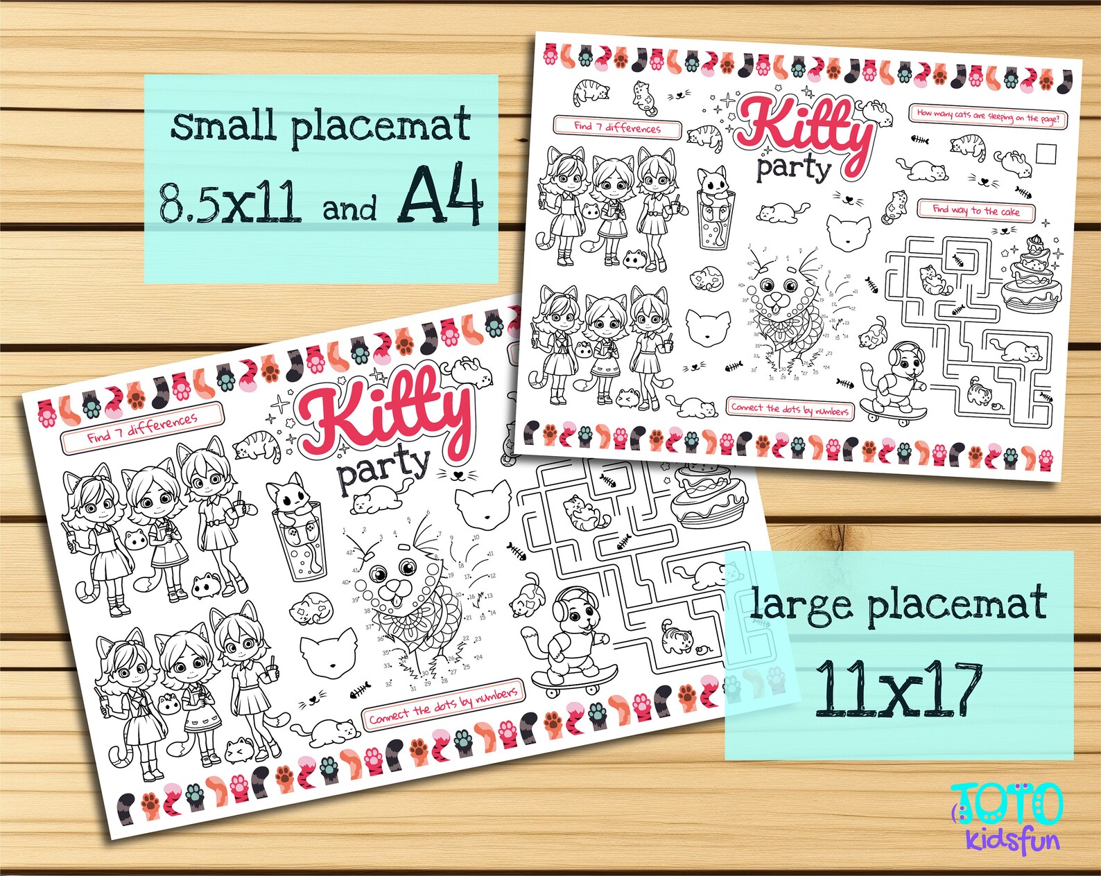 Kitty Party Placemat. Printable Birthday Coloring Page for Kids. Kitty ...