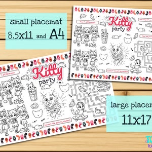 Kitty Party Placemat. Printable Birthday Coloring Page for Kids. Kitty ...