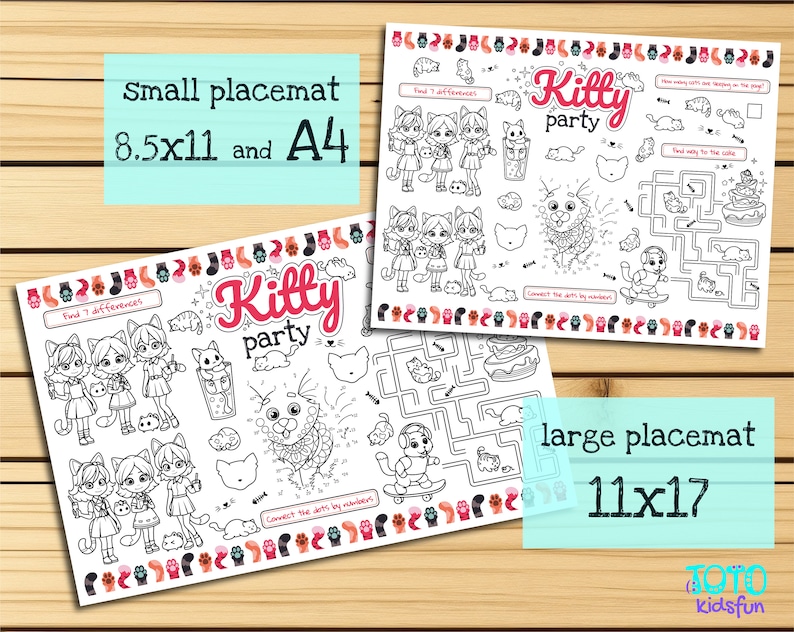 Kitty Party Placemat. Printable Birthday Coloring Page for Kids. Kitty ...
