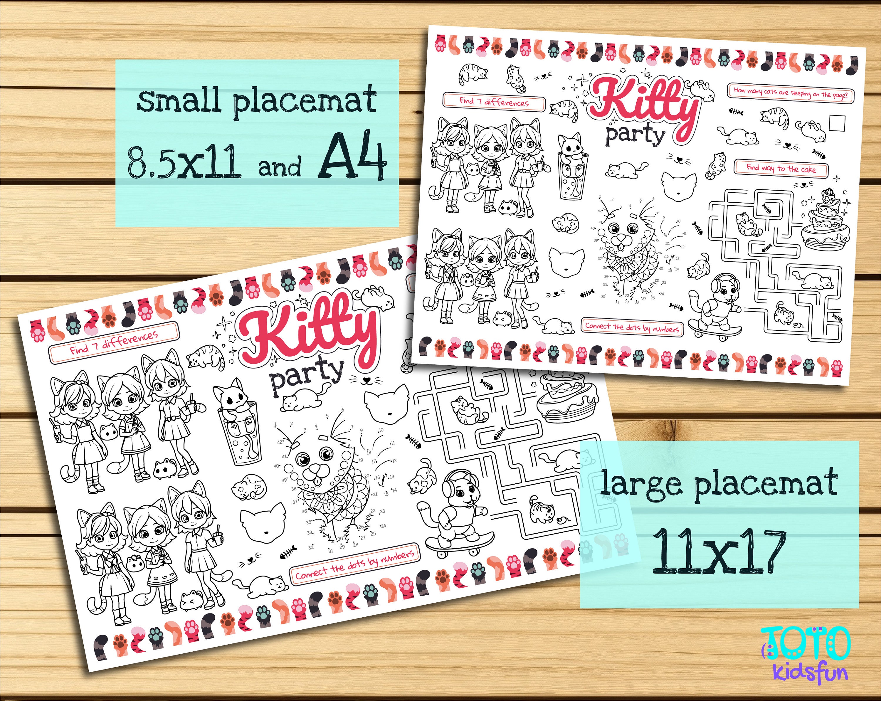 Kitty Party Placemat. Printable Birthday Coloring Page for Kids. Kitty ...