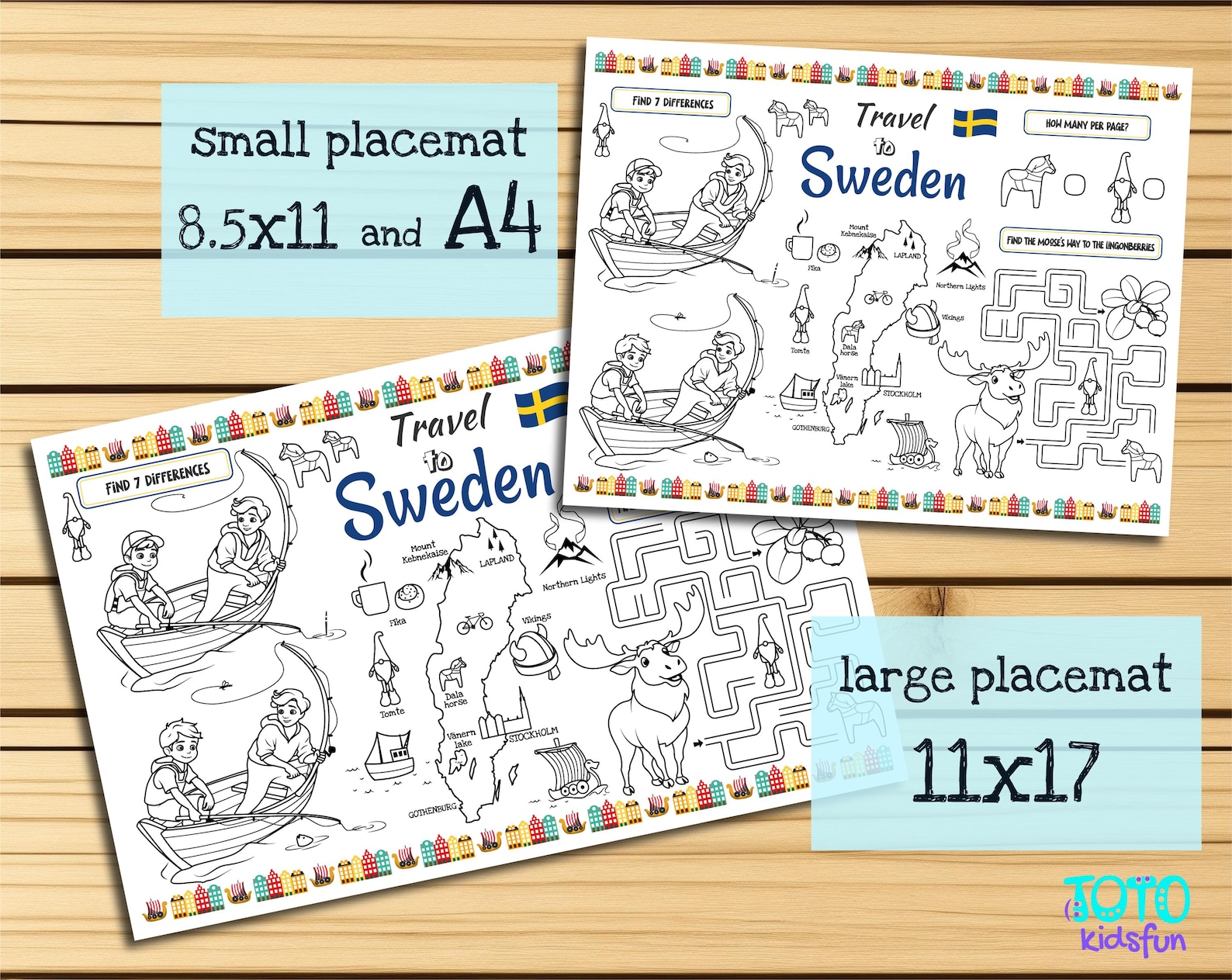 Placemat Travel to Sweden. Printable Coloring Page for Kids. Travel ...