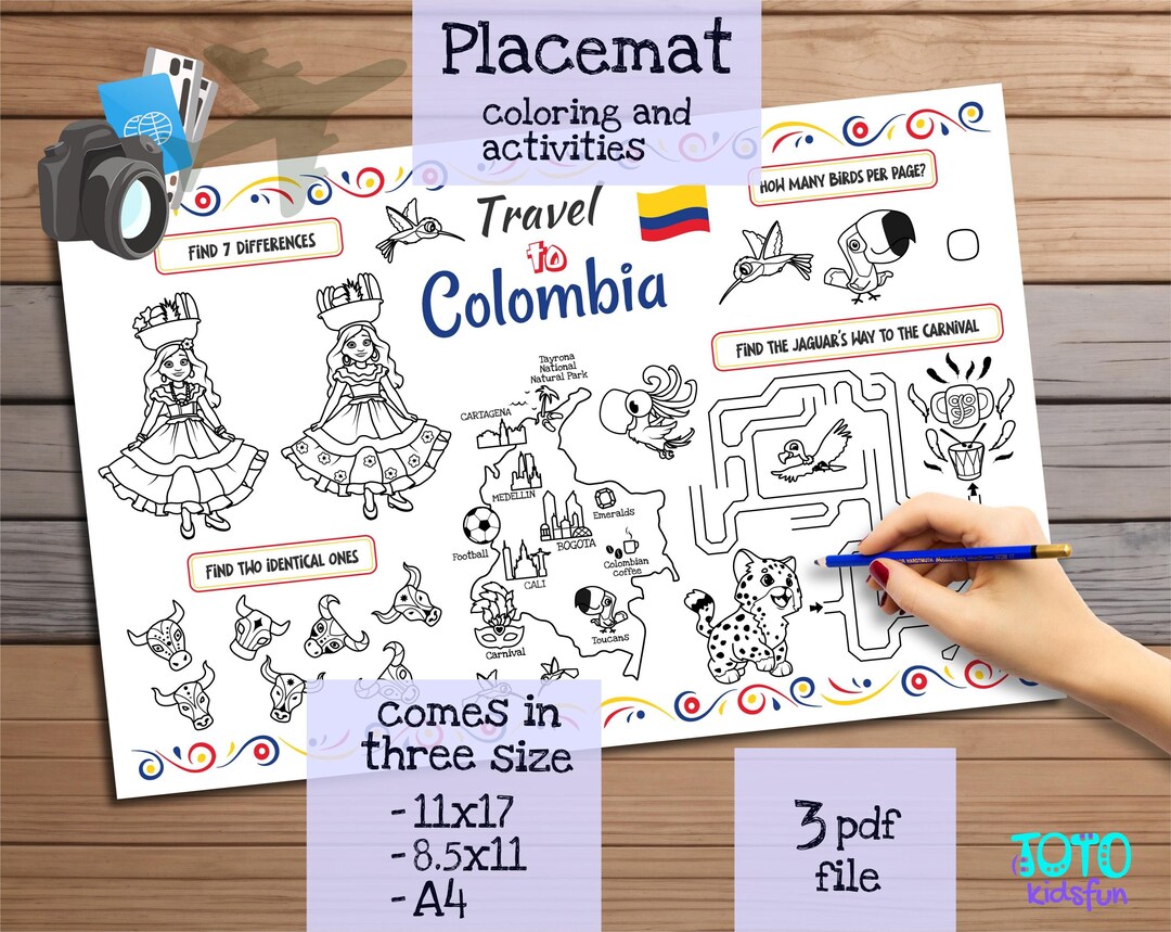 Placemat Travel to Colombia. Printable Coloring Page for Kids. Travel ...