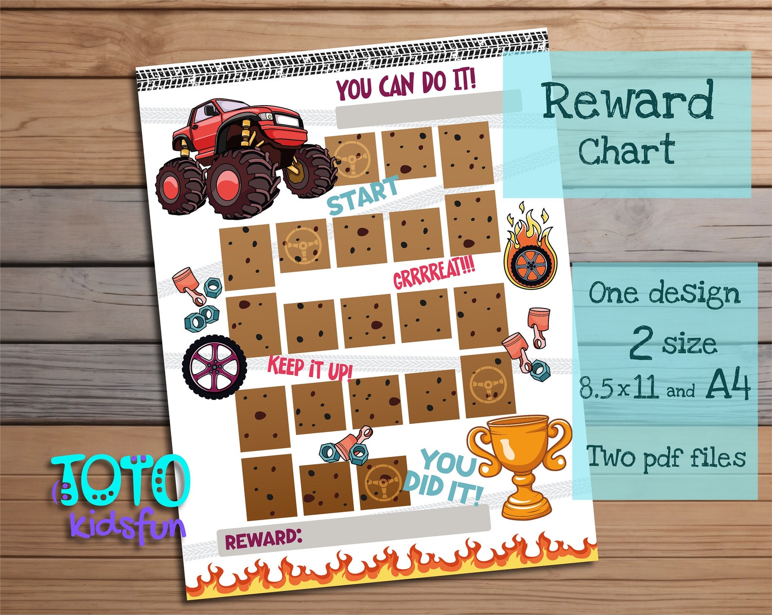 Printable Monster Truck Reward Chart. Work for Kids. Behavior Chart for ...