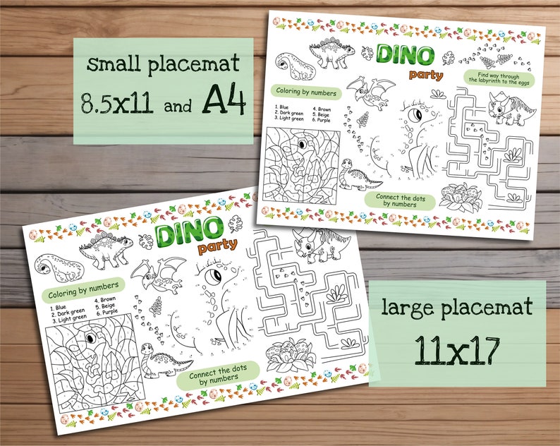 Dino Party Placemat. Printable Birthday Coloring Page for Kids. Dino ...