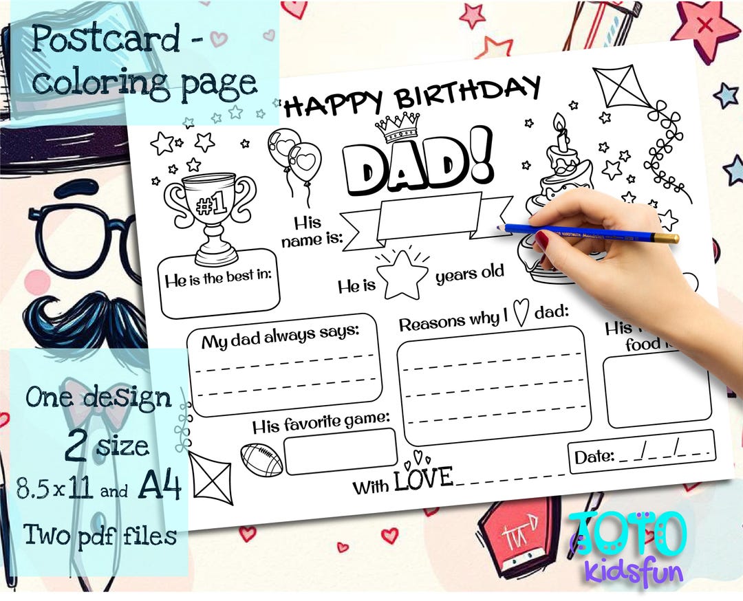 Printable Coloring Card Happy Birthday Dad. Template for DIY Greetings ...