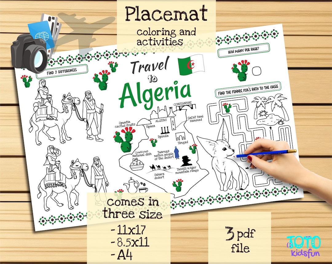 Placemat Travel to Algeria. Printable Coloring Page for Kids. Travel ...
