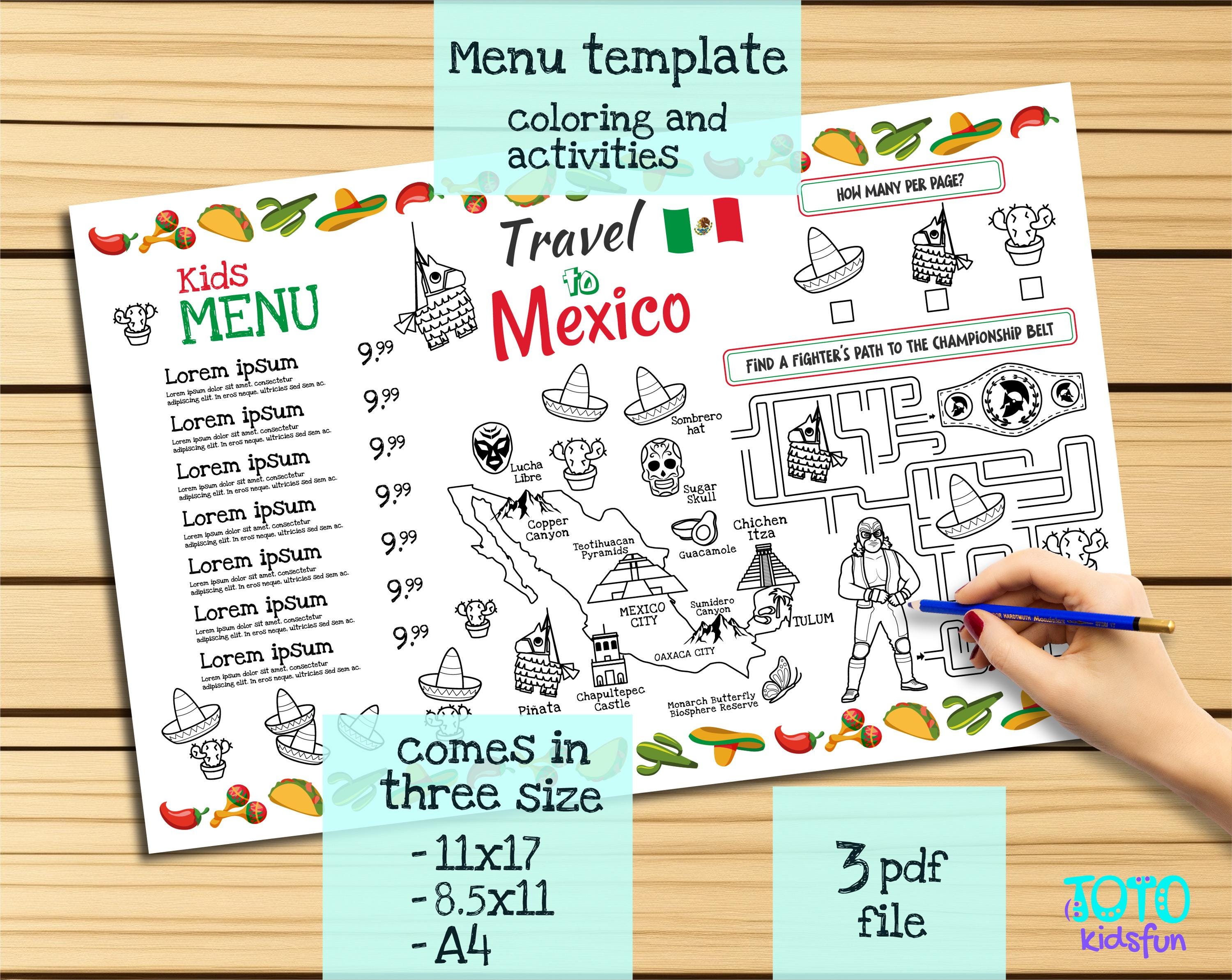 Mexican Menu Template for Kids. Mexican Restaurant Menu With a Map of ...