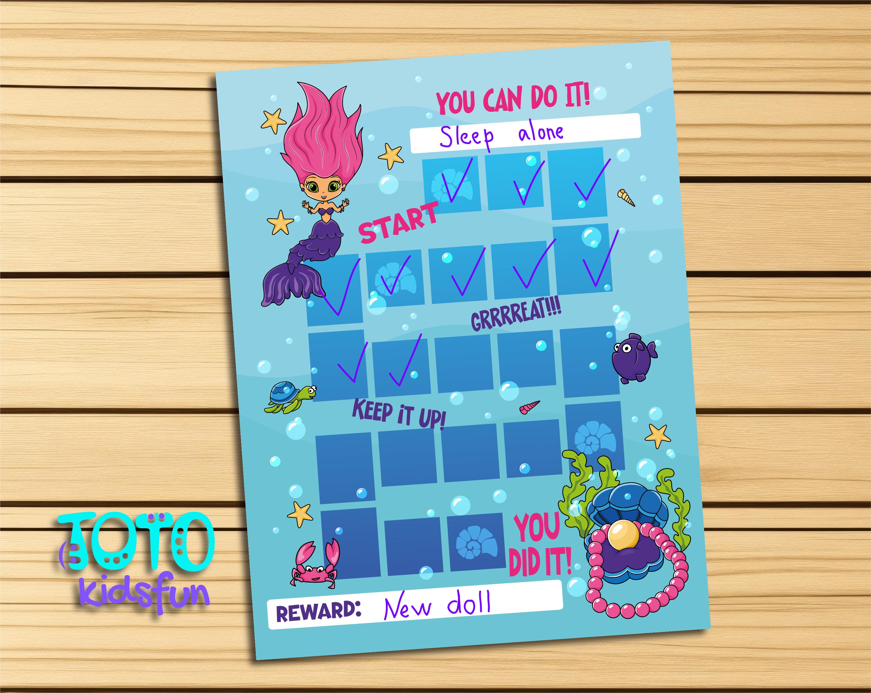 Printable Mermaid Reward Chart. Work for Kids. Behavior Chart for ...