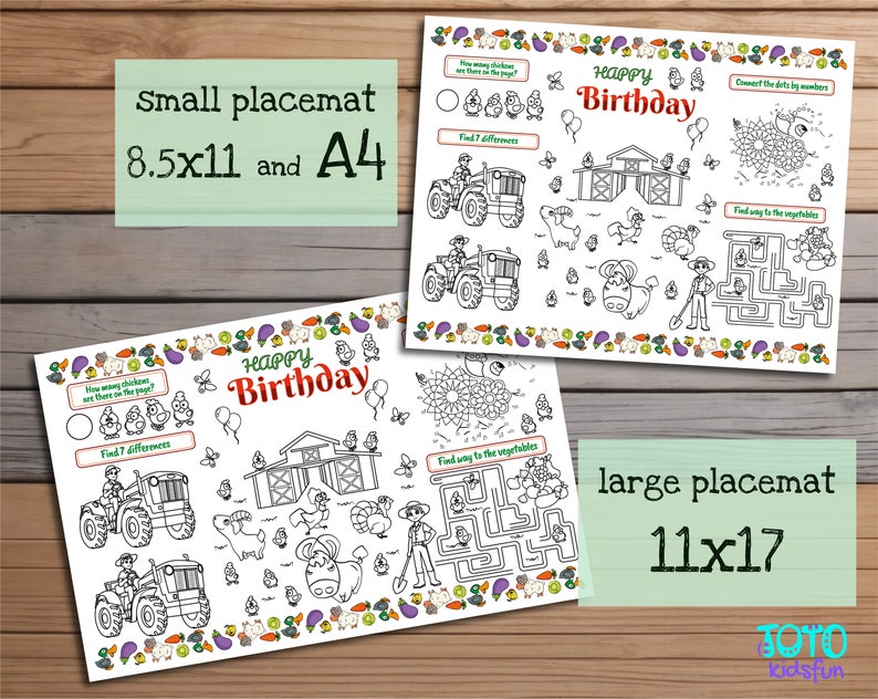 Happy Birthday Placemat. Farm Theme. Printable Birthday Coloring Page ...