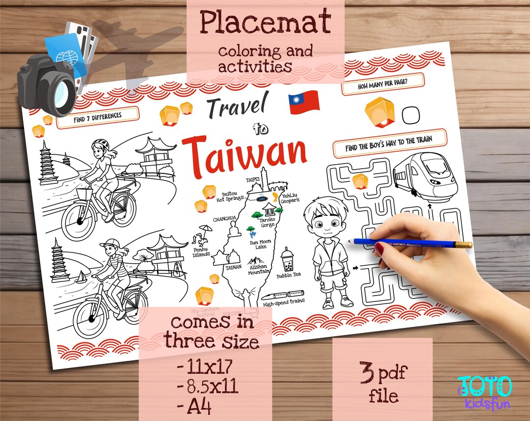Placemat Travel to Taiwan. Printable Coloring Page for Kids. Travel ...