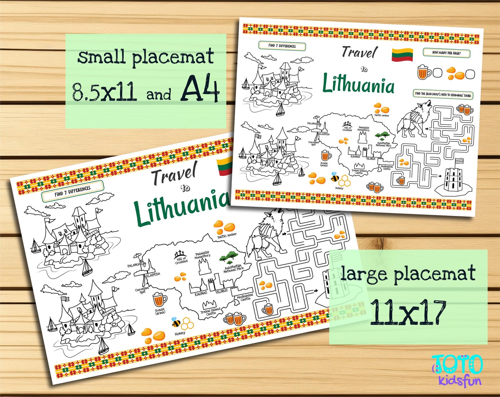 Placemat Travel to Lithuania. Printable Coloring Page for Kids. Travel ...