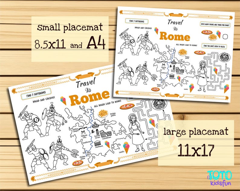 Placemat Travel to Rome. Printable Coloring Page for Kids. Travel ...