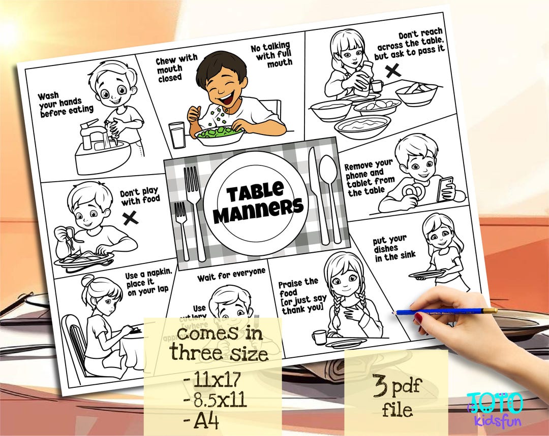 Table Manners Activity Sheet for Kids | Kids Etiquette Worksheet ...
